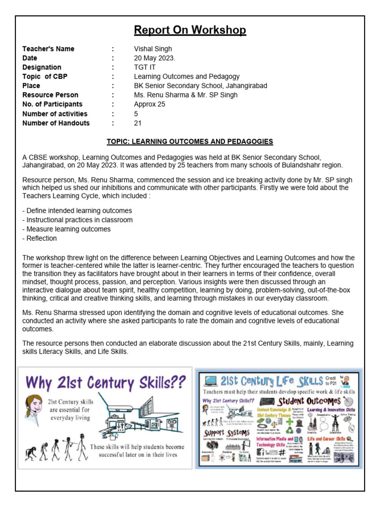 Report On Workshop | PDF | Learning | Pedagogy