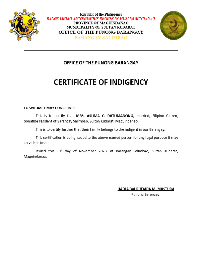 Certificate of Indigency | PDF