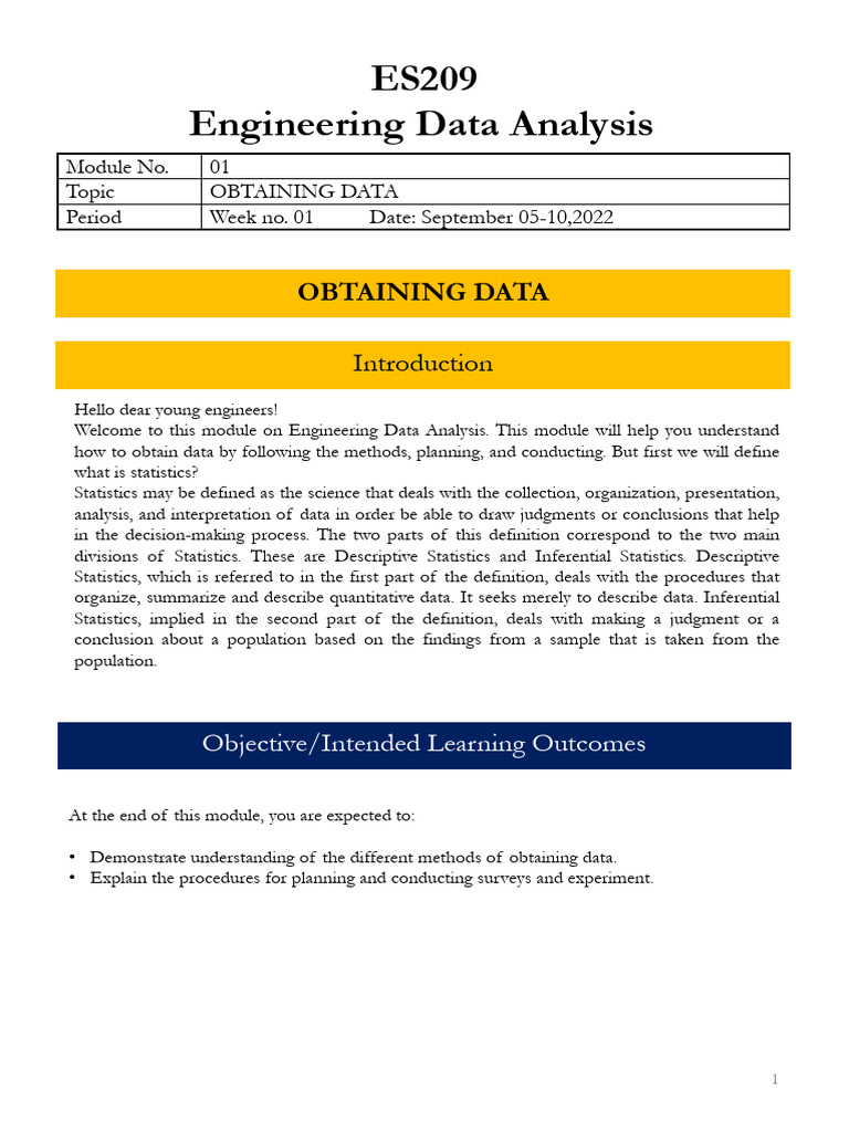 ES209 Module 1 - Data Management | PDF | Experiment | Survey Methodology