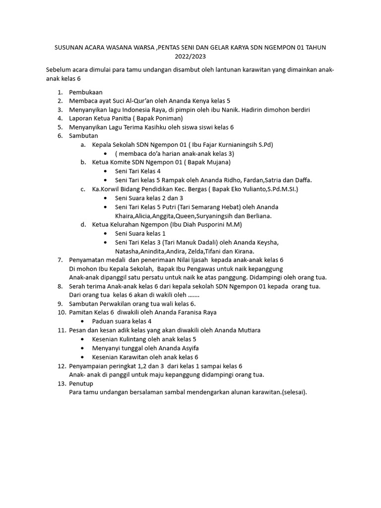 SUSUNAN ACARA WASANA WARSA Revisi | PDF