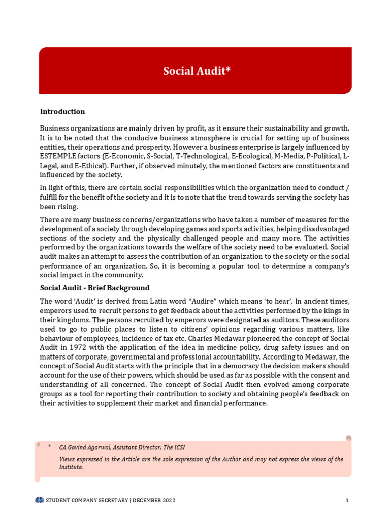 Social Audit 05012023 | PDF | Corporate Social Responsibility | Audit