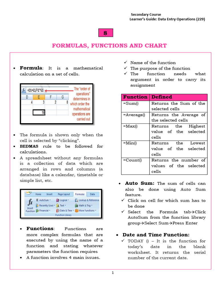Lesson 8 - Learners Guide | PDF | Chart | Function (Mathematics) Lesson 8 - Learners Guide | PDF | Chart | Function (Mathematics)