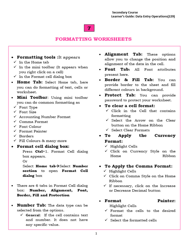 Lesson 7 - Learners Guide | PDF | Spreadsheet | Software Lesson 7 - Learners Guide | PDF | Spreadsheet | Software