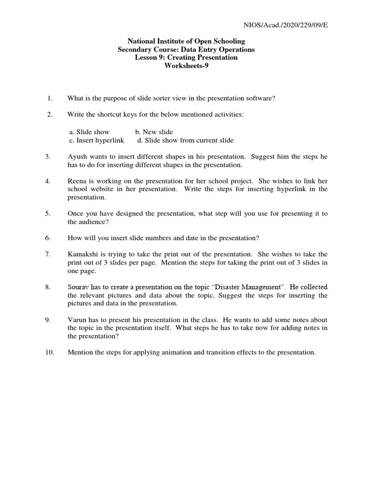Lesson 9 Worksheet | PDF