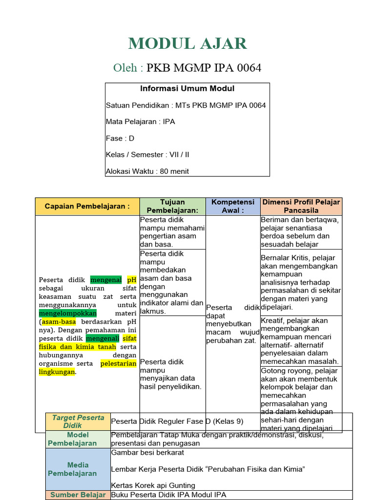 Modul Ajar Dan LKPD Asam Basa | PDF