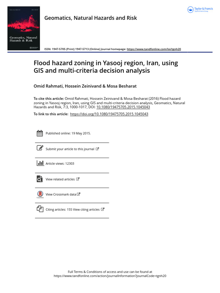 Flood Hazard Zoning in Yasooj Region Iran Using GIS and Multi-Criteria Decision Analysis | PDF ...