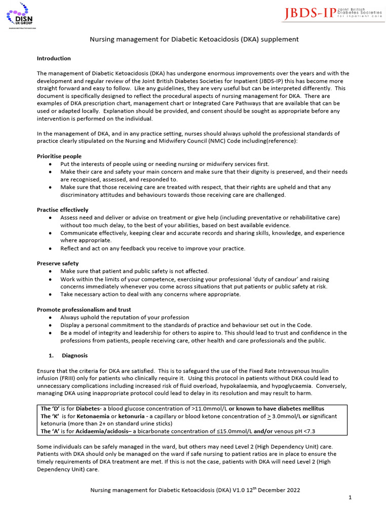 JBDS 02 Nursing Management For DKA v1 20122022 | PDF | Intravenous ...