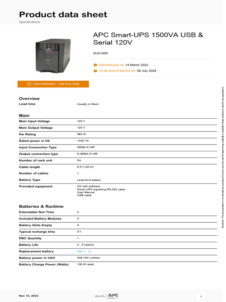 Smart-UPS SUA1500 | PDF | Usb | Mains Electricity