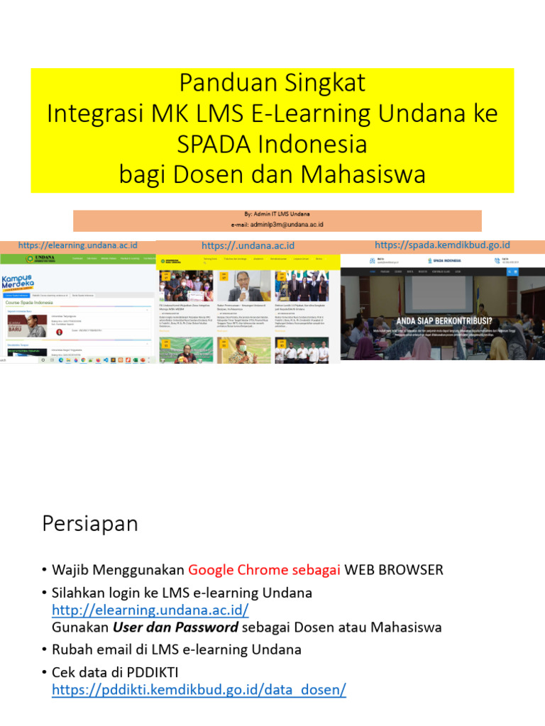 Panduan Singkat Integrasi Spada Dan LMS Undana-Dosen Dan Mahasiwa | PDF