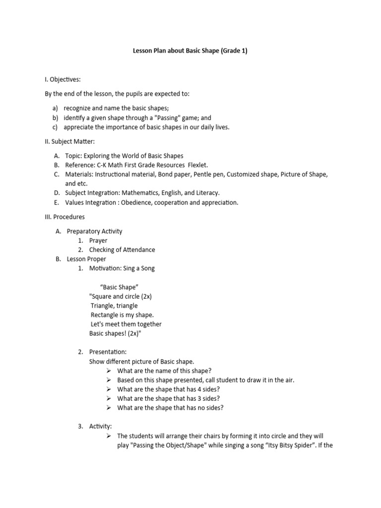 Lesson Plan BASIC SHAPE | PDF