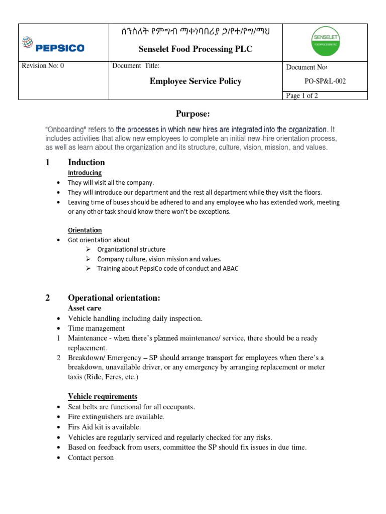 Employee Service Policy | PDF | Employment | Driving