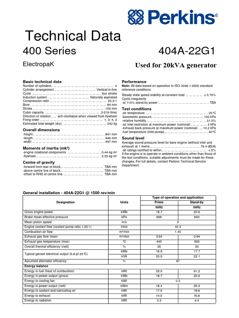 Catalogue Perkins 404A 22G1 | PDF | Vehicle Parts | Engine Technology