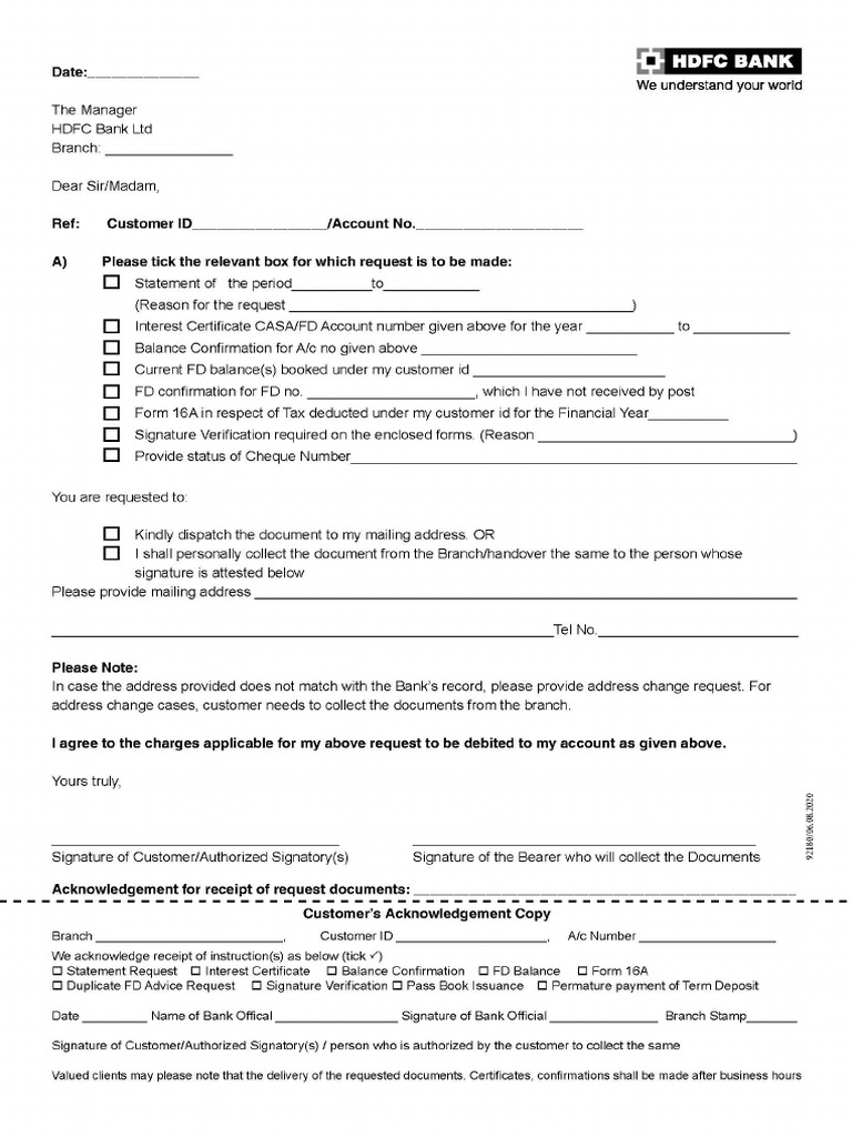 HDFC Bank Statement Form | PDF