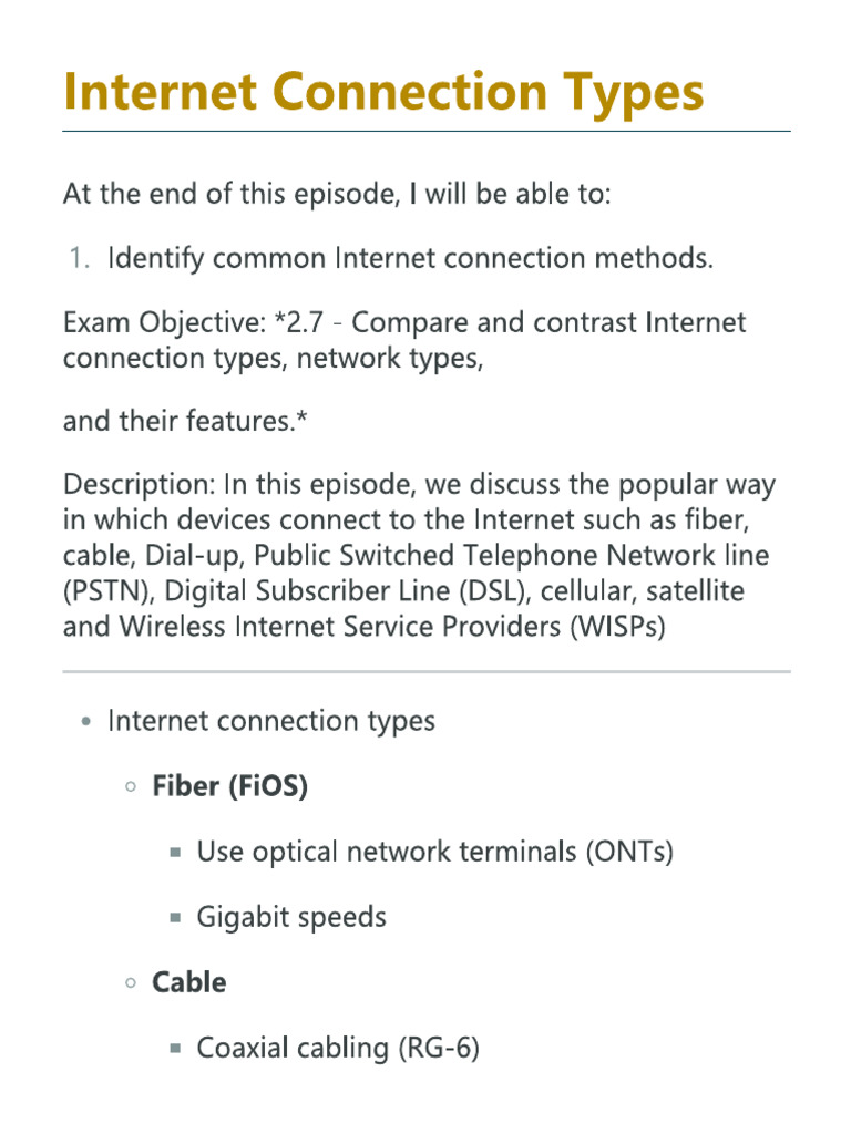 Comptia Aplus2201101 2 9 1 Internet Connection Types | PDF