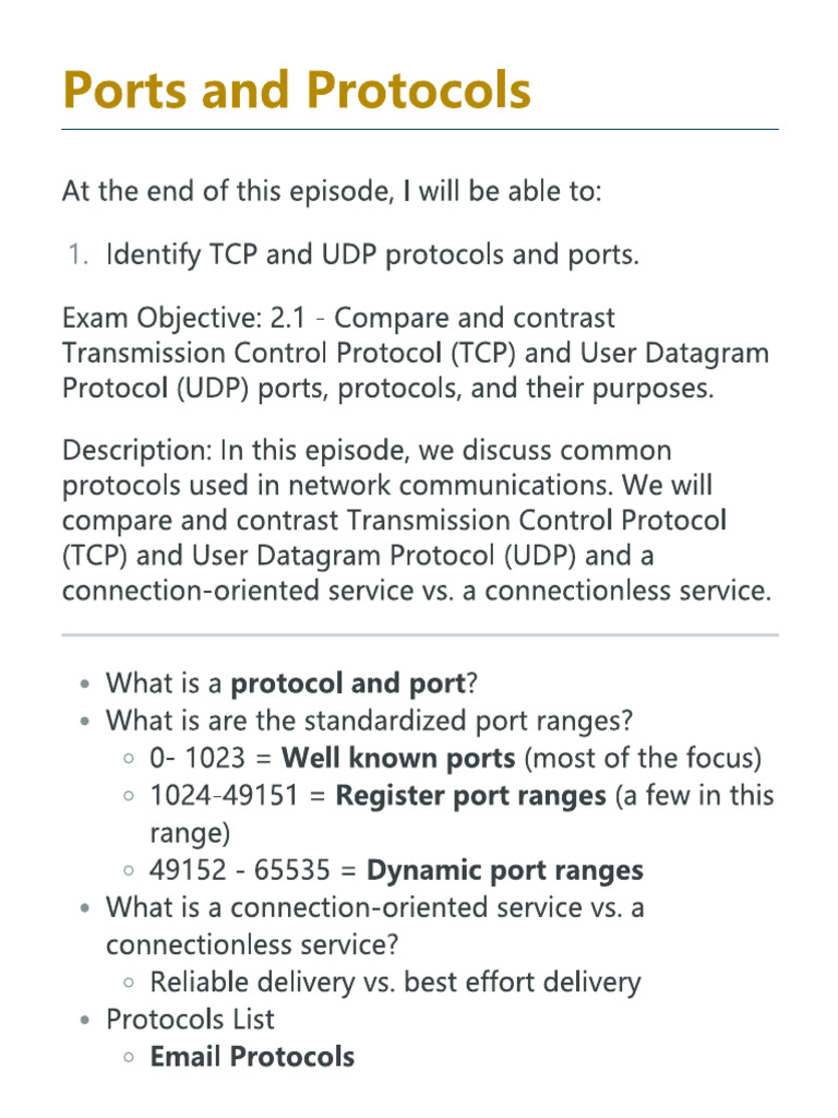 Comptia Aplus2201101 2 1 1 Ports and Protocols | PDF