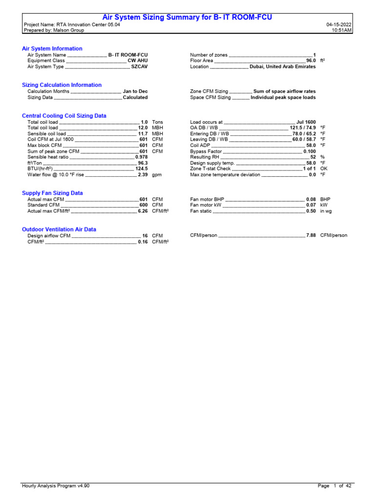 Hap Calculation | PDF | Ventilation (Architecture) | Horsepower