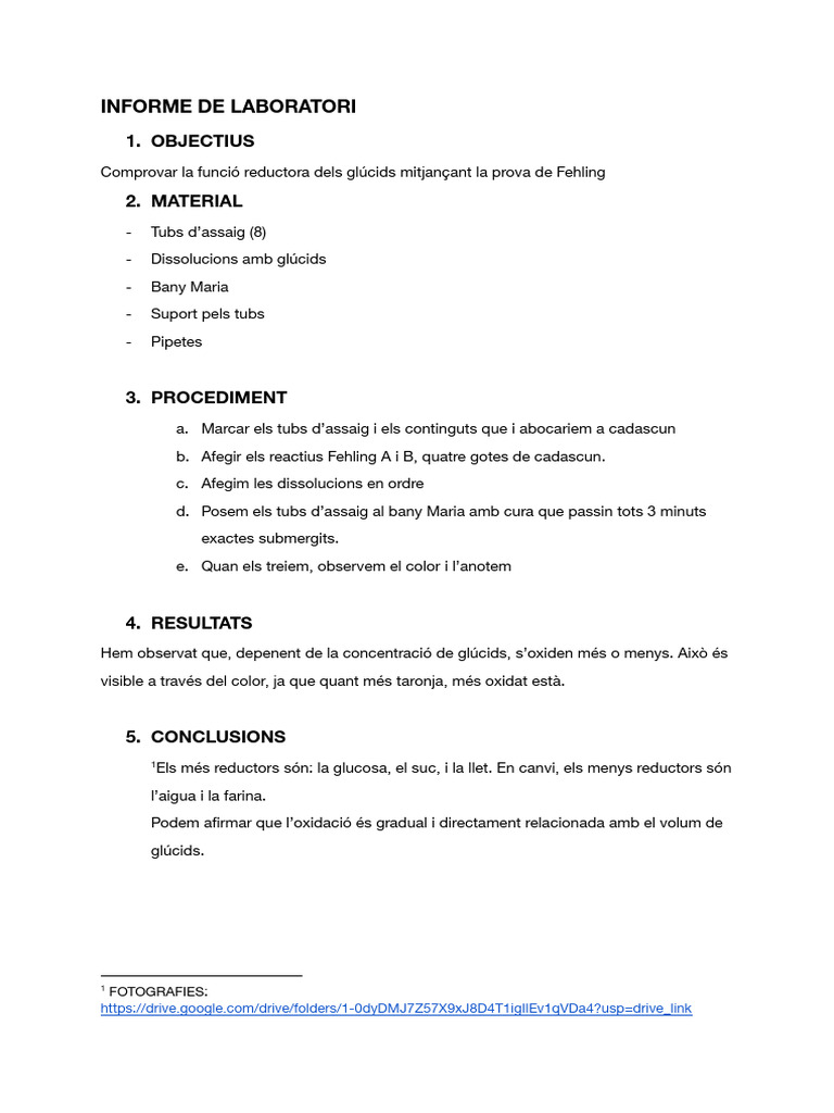 Bio Lab Pràctica2 Fehling PDF | PDF