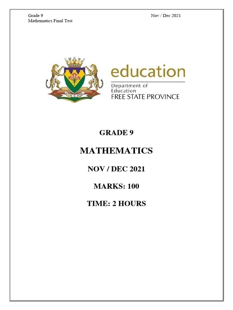 Grade 9 Math Exam 2021 | PDF | Mathematics | Elementary Mathematics