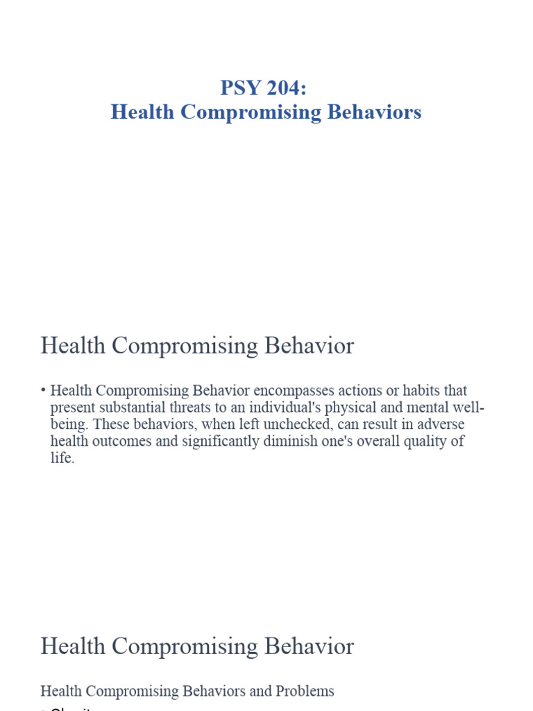 Health Psychology Lecture Health Compromizing Behaviors Vle Pdf Eating Disorder Mental