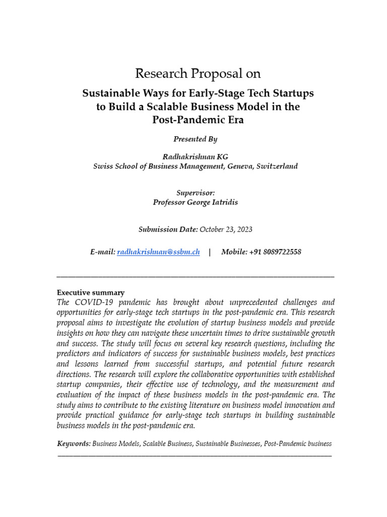 RK - SSBM DBA Research Proposal v1.0 | PDF | Small Business & Entrepreneurs | Startup Company