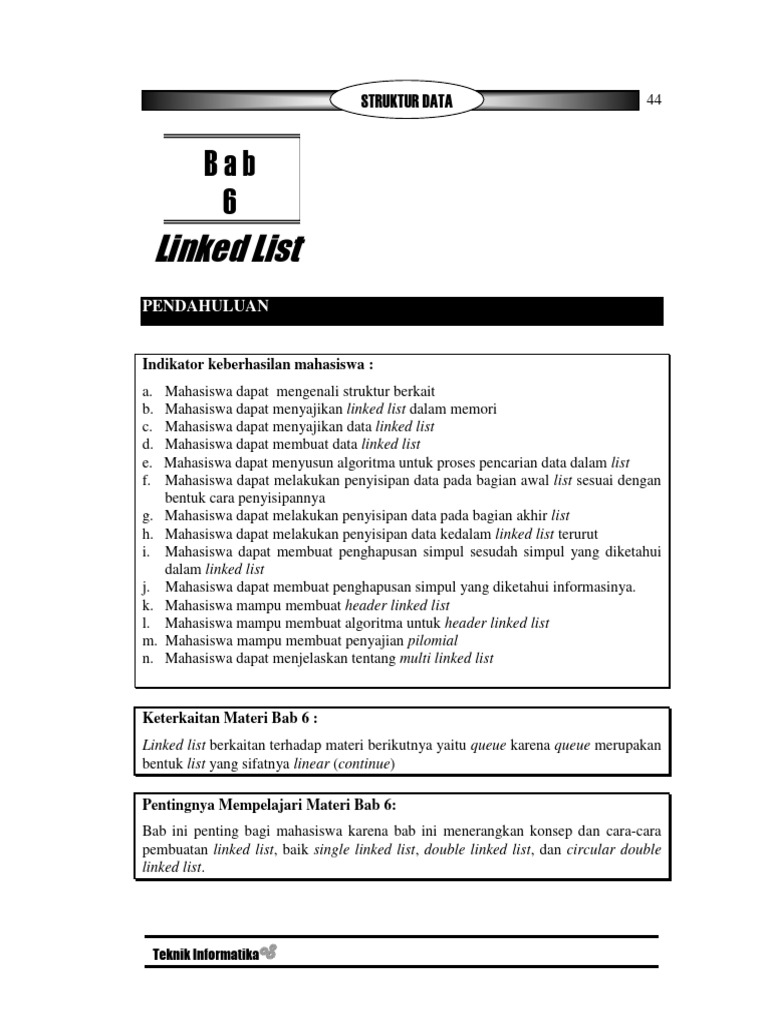 Struktur Data Bab 6 Linked List | PDF