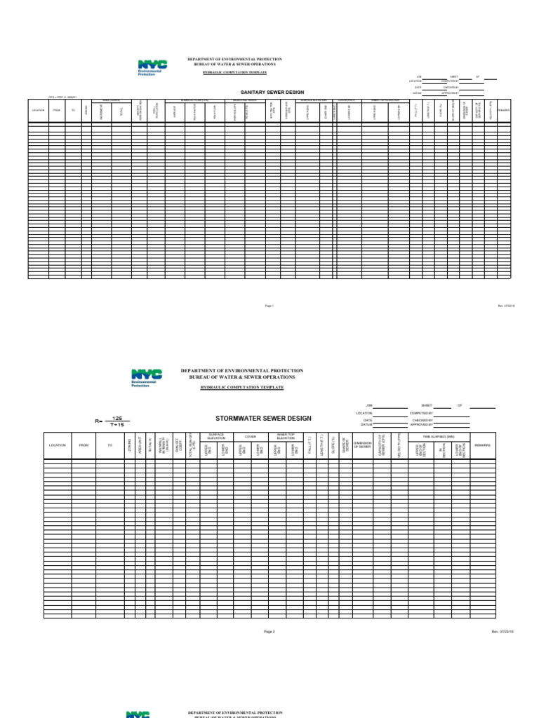Hydraulic Computation Template for Sewer Design | PDF | Combined Sewer ...