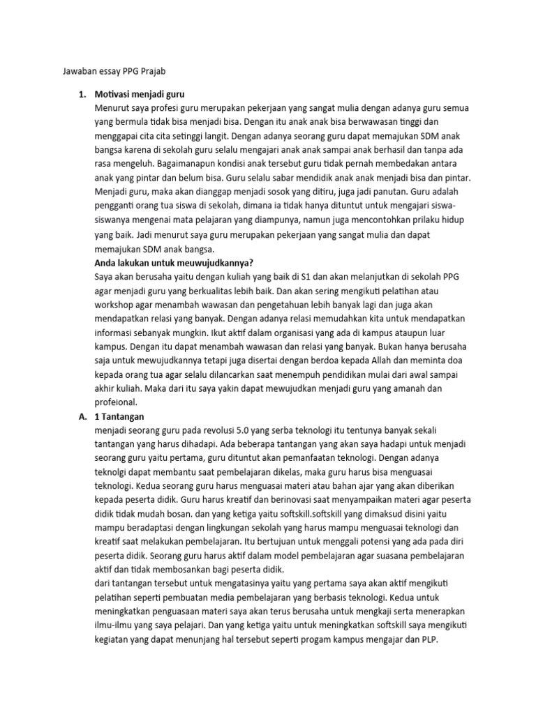 Jawaban Essay PPG Prajab | PDF