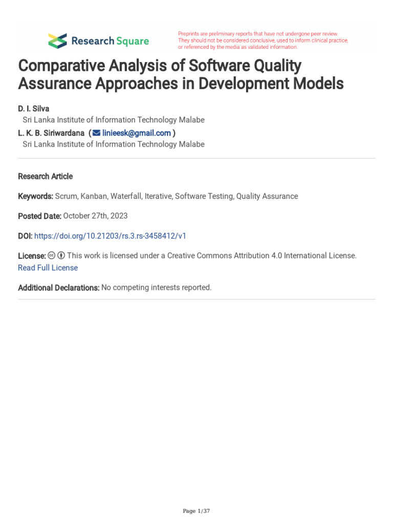 Software Quality Assurance Methods Comparison | PDF | Software Testing ...