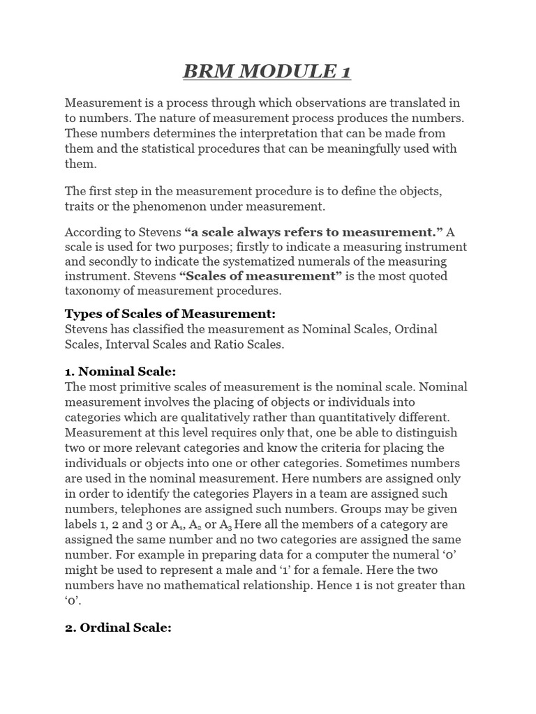 BRM Module 1 | PDF | Level Of Measurement | Measurement