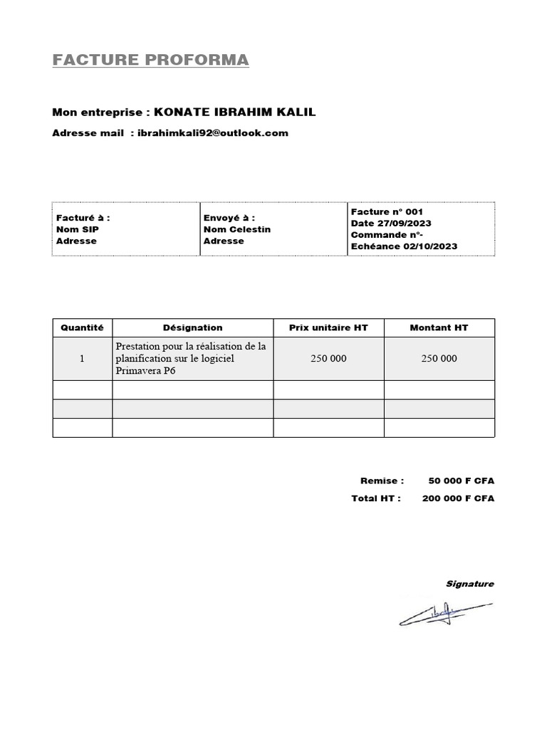 Exemple de Facture Proforma | PDF