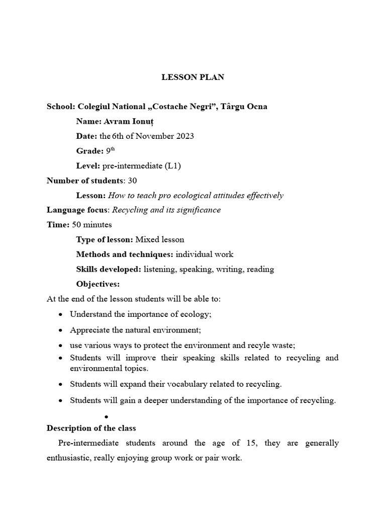 RECYCLING | PDF | Recycling | Lesson Plan