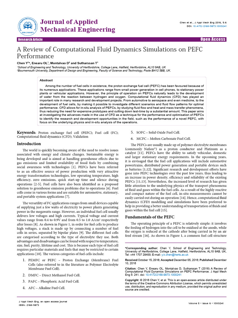 A Review of Computational Fluid Dynamics Simulations On PEFC | PDF | Fuel Cell | Computational ...
