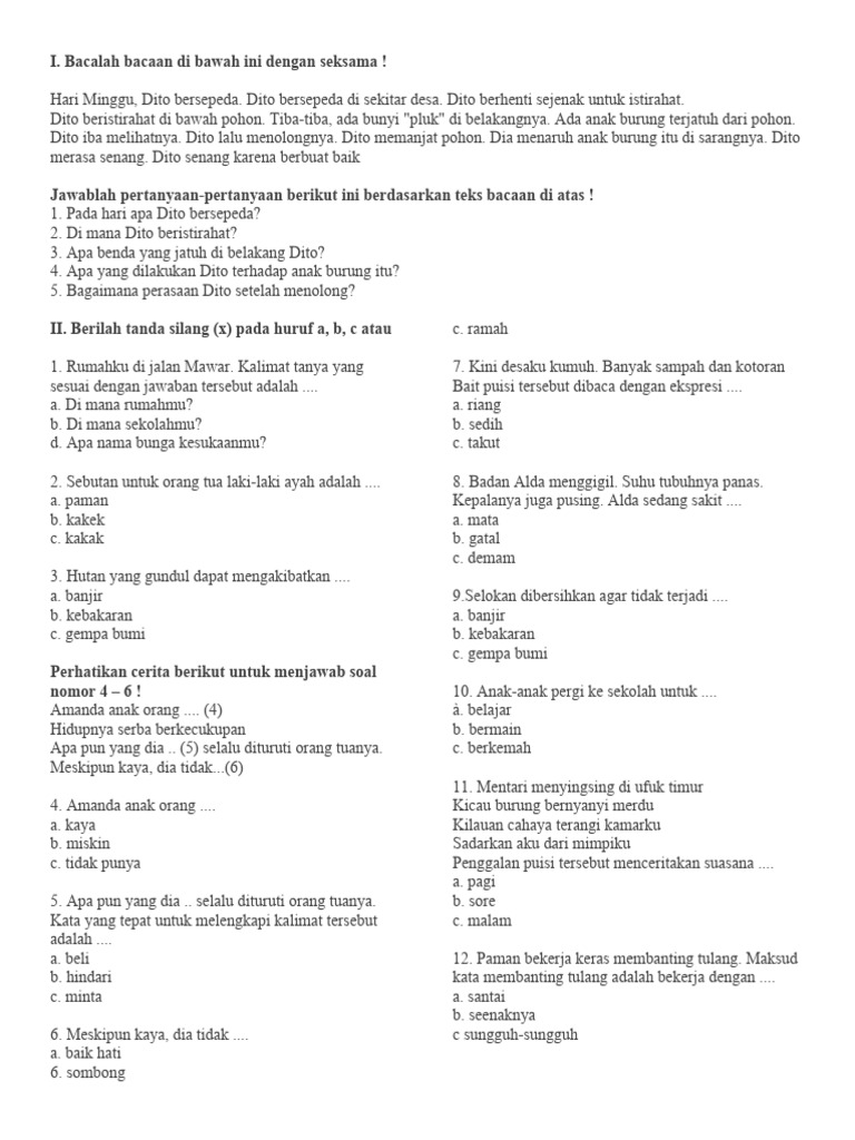 Sas Bahasa Indonesia Kelas 2 Tahun 2023 Gsal Pdf