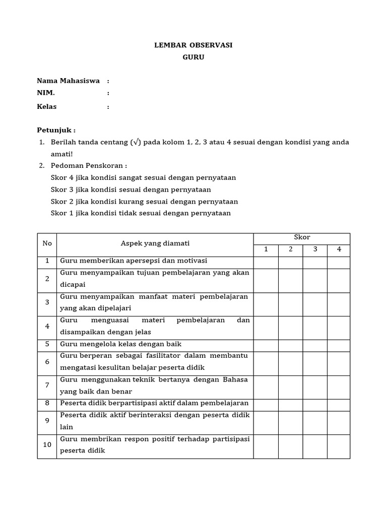 Lembar Observasi | PDF | Karier & Perkembangan