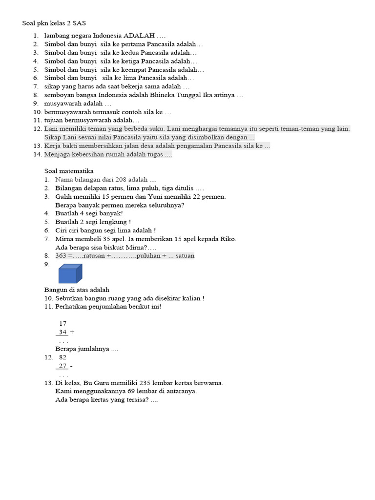 Soal PKN Kelas 2 SAS | PDF | Olahraga & Rekreasi | Griya & Taman