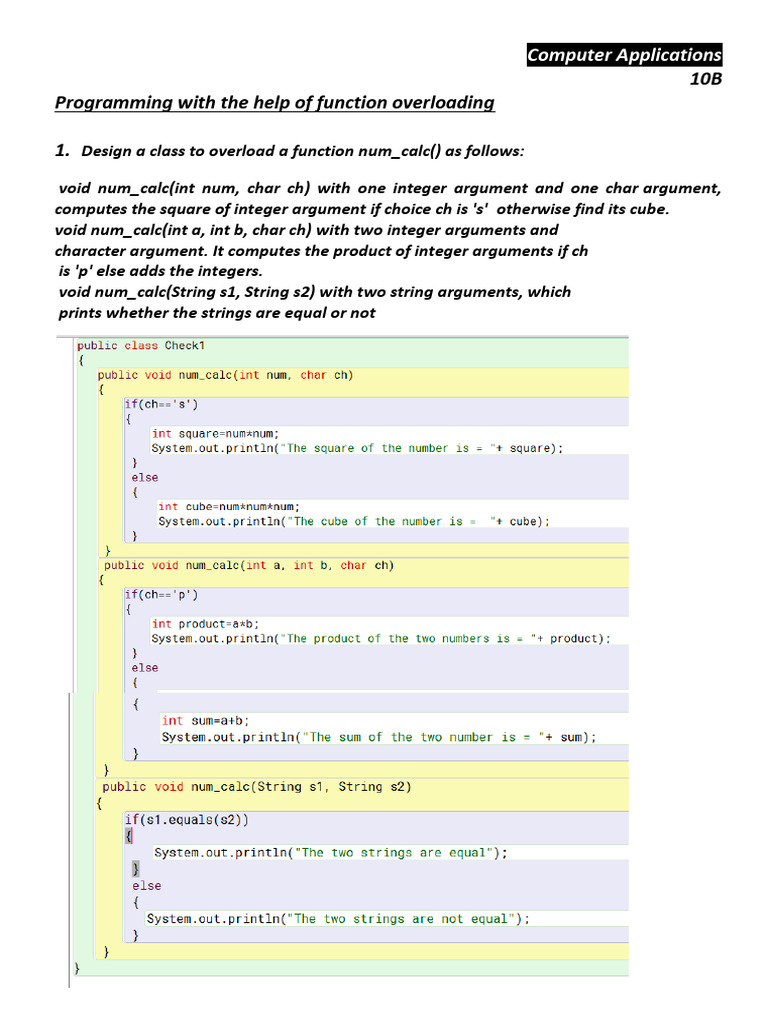 10B Programming With The Help of Function Overloading 1.: Computer Applications | PDF
