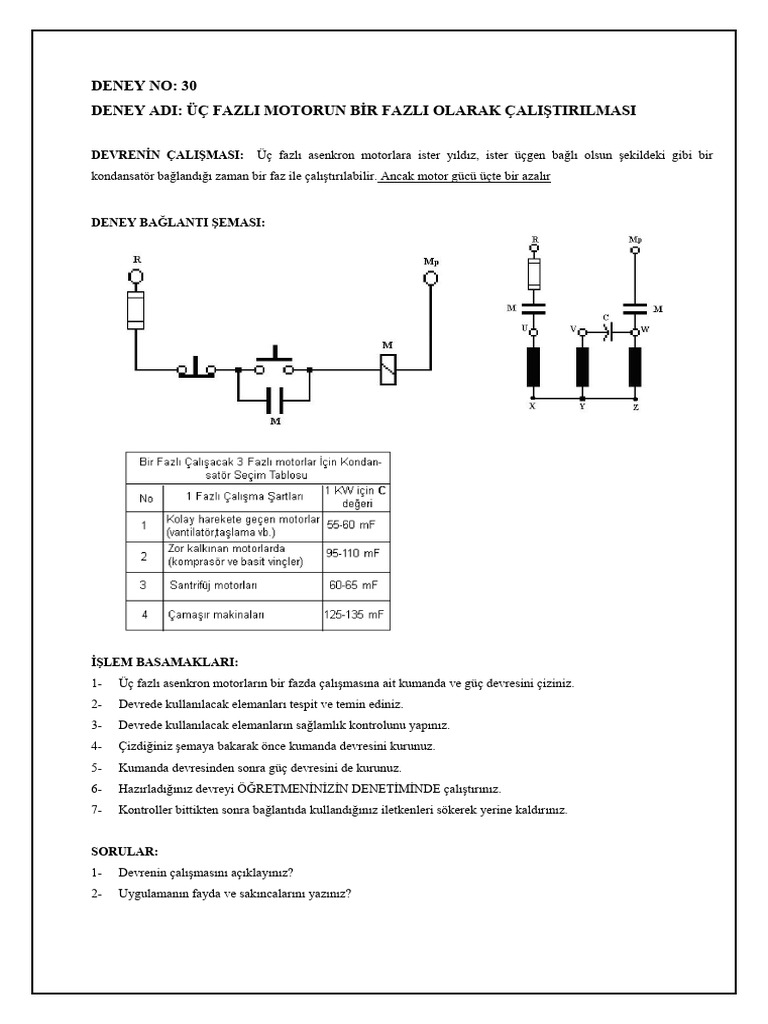 030-Üç Fazli Motorun Bi̇r Fazli Olarak Çaliştirilmasi | PDF