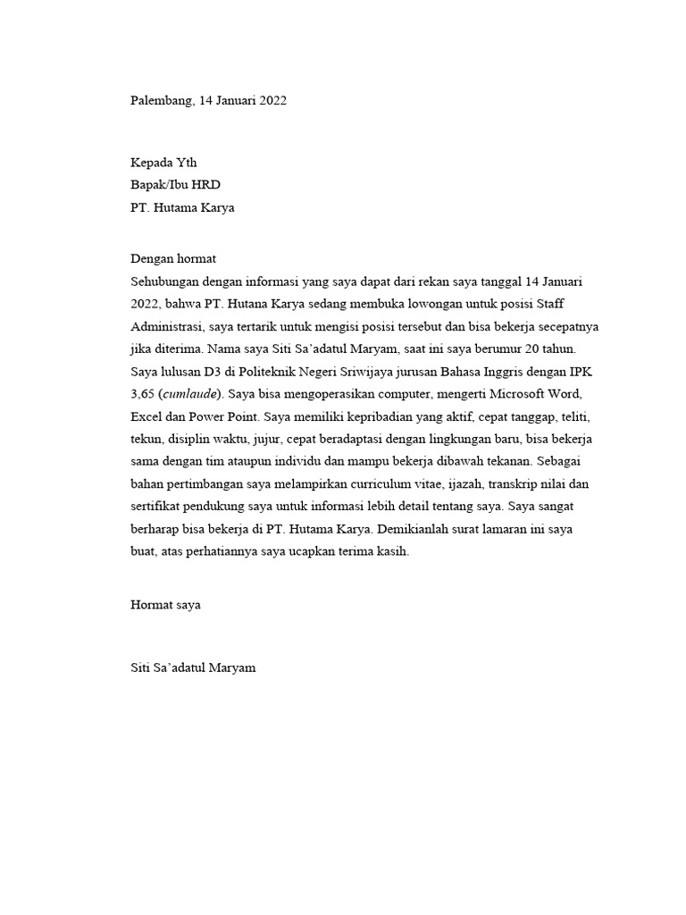 Surat Lamaran CV Boga Kaya Rasa | PDF