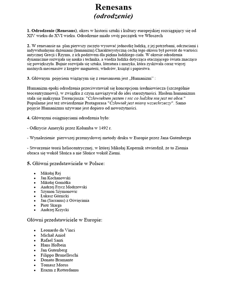 Notatka o Renesansie | PDF