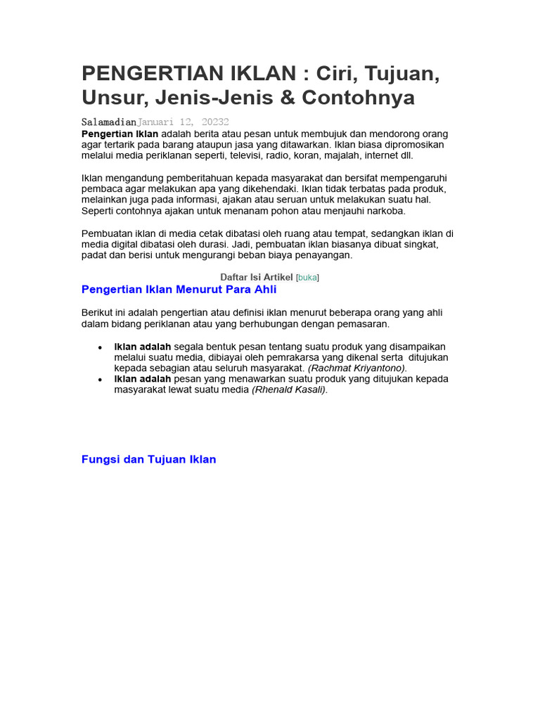 Pengertian Iklan | PDF