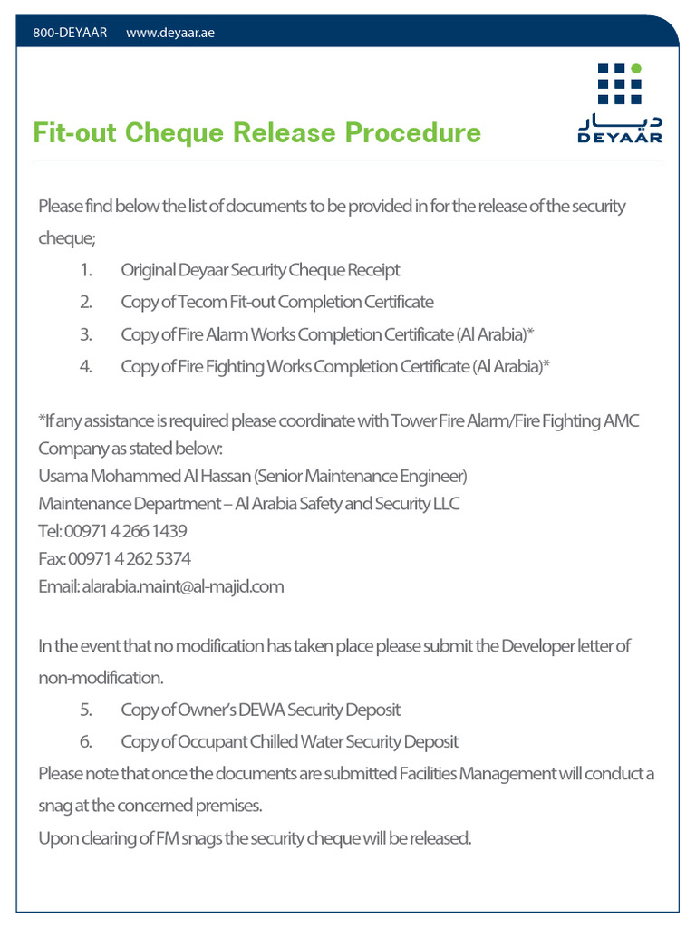 Fit-Out Cheque Release | PDF