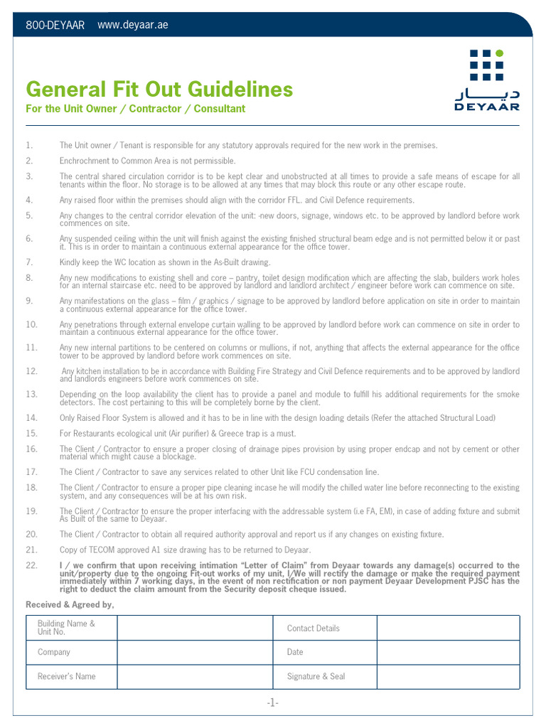 Deyaar Fit Out Guidelines Overview | PDF | Building Engineering ...