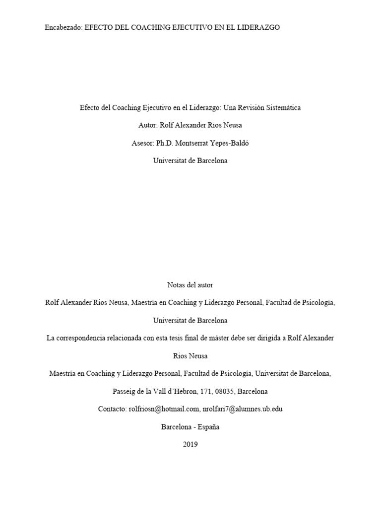 TFM Efecto Del Coaching Ejecutivo en El Liderazgo. Una Revisión ...