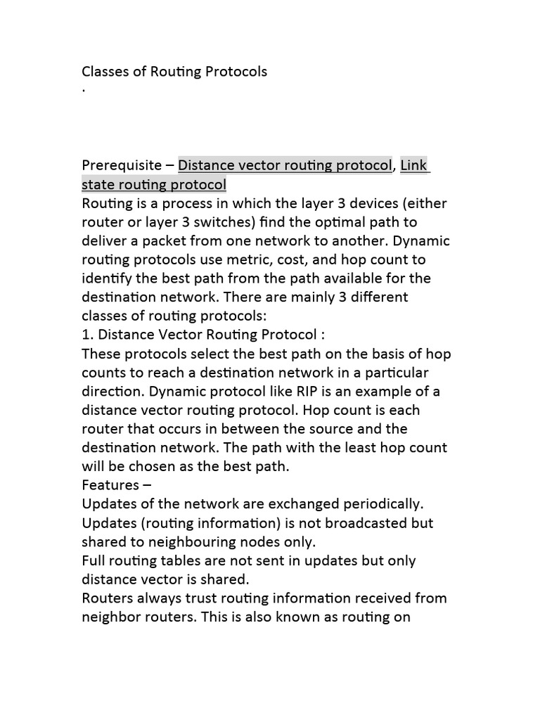 Classes of Routing Protocols | PDF | Routing | Network Protocols Classes of Routing Protocols | PDF | Routing | Network Protocols