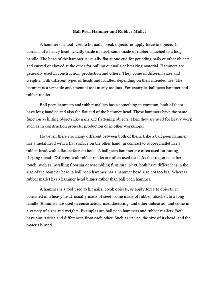 Ball Peen Hammer and Rubber Mullet | PDF