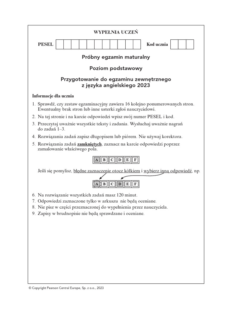 Próbny Egzamin Maturalny Podstawowy 2023 Pdf