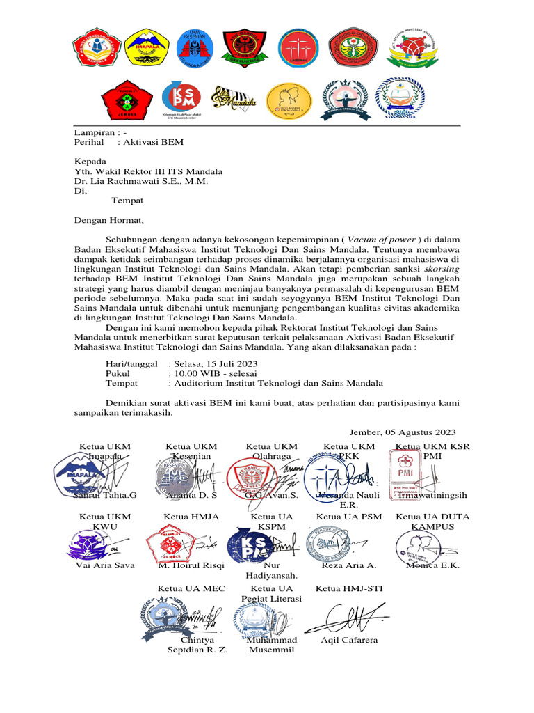 Surat Aktivasi Bem | PDF | Sains & Matematika | Teknologi & Rekayasa