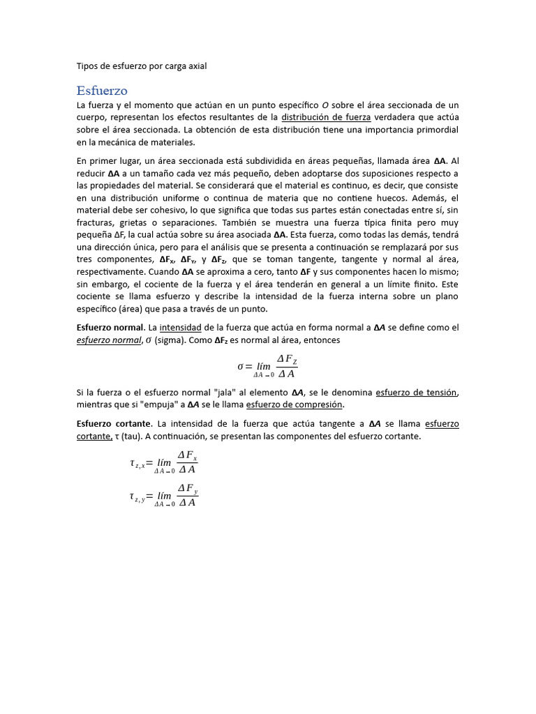 Tipos de Esfuerzo Por Carga Axial - Fundamentos de Mecánica de Materiales | PDF | Estrés ...