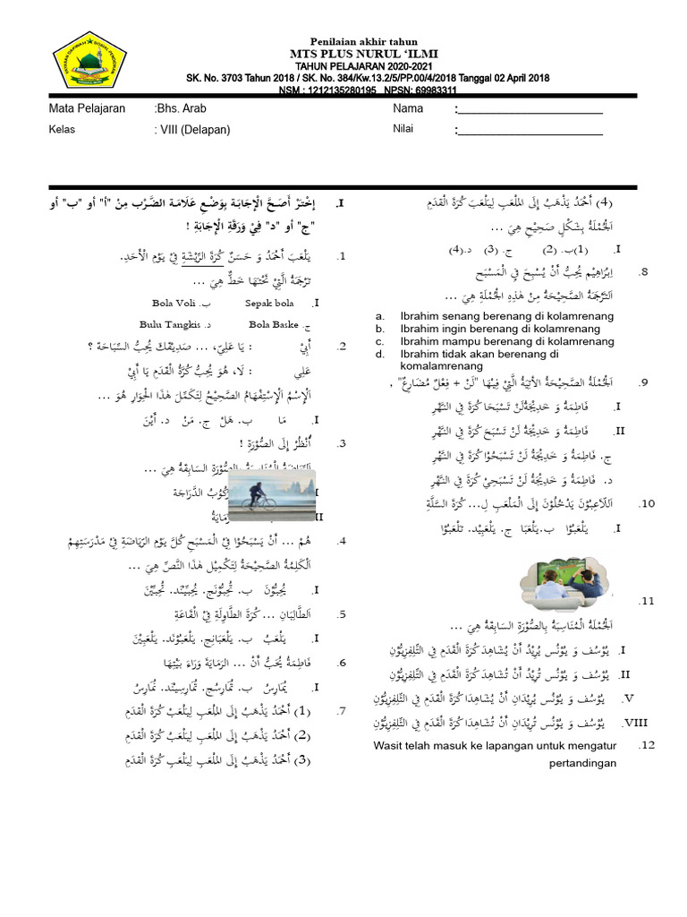 Soal PAT BAHASA ARAB 8 | PDF