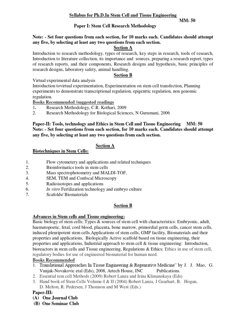 Syllabusforphdstemcells | PDF | Stem Cell | Tissue Engineering